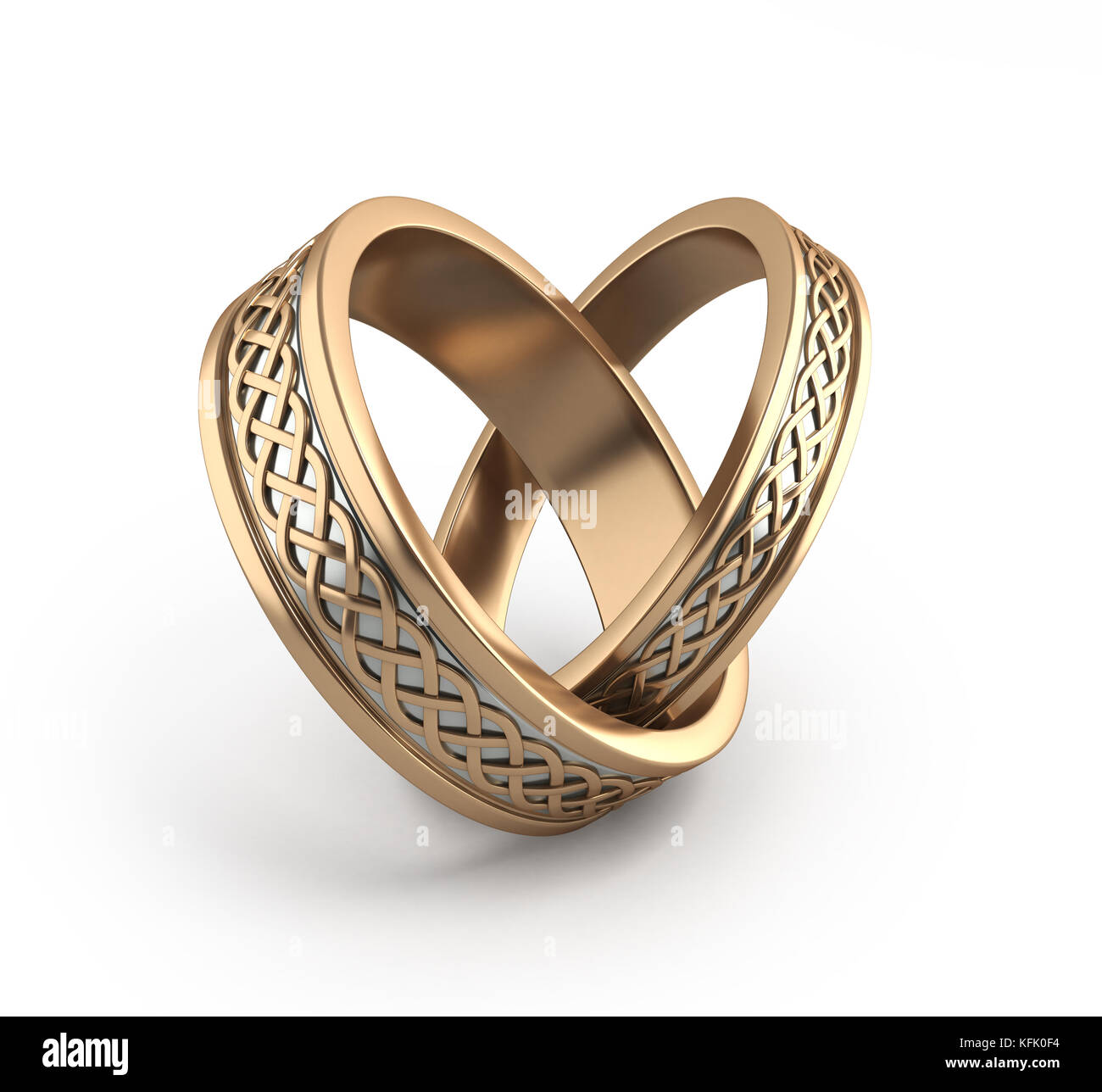3d render Gold wedding rings engraved isolated on white Stock Photo - Alamy