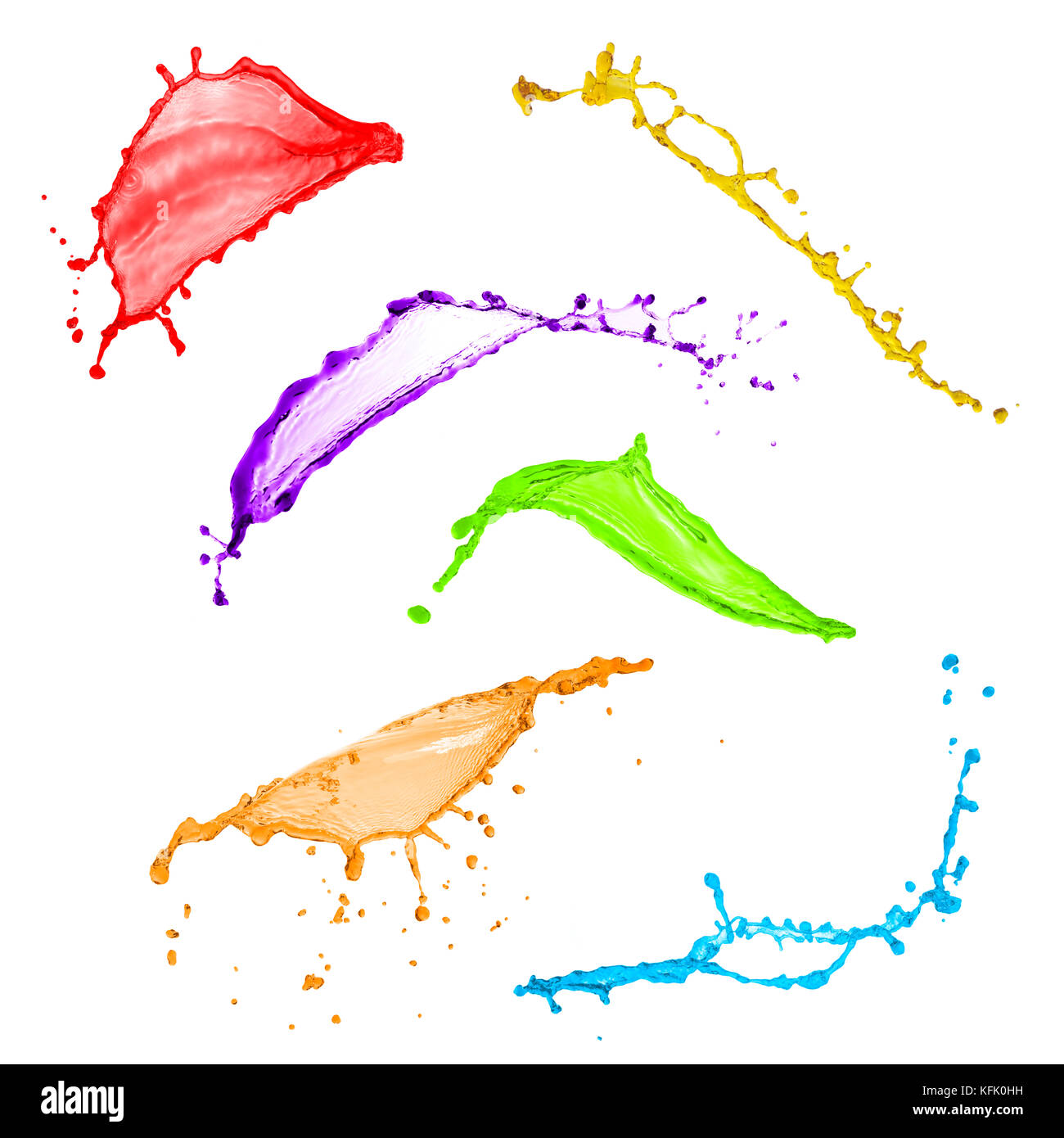 collection of beautiful liquid color splashes isolated over white ...