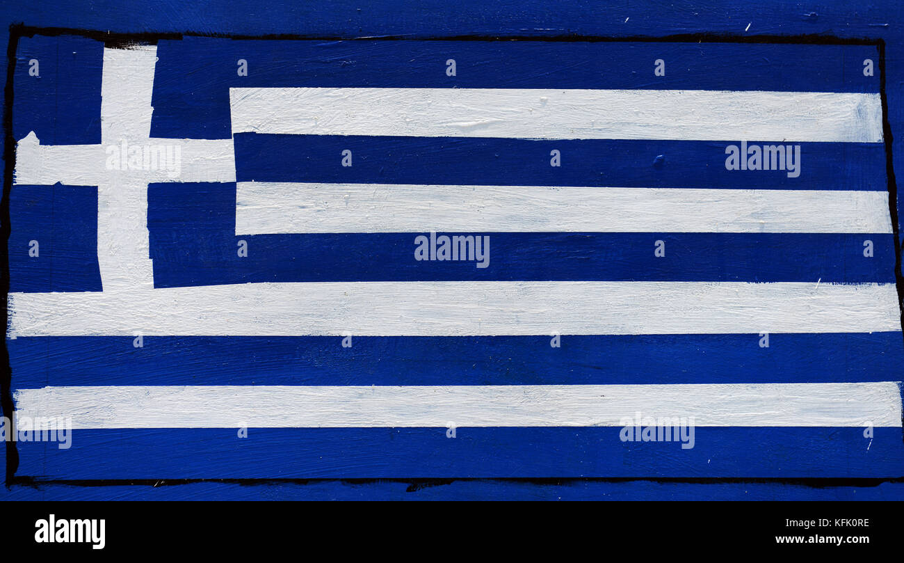 The Greek flag painted on a boat Stock Photo - Alamy