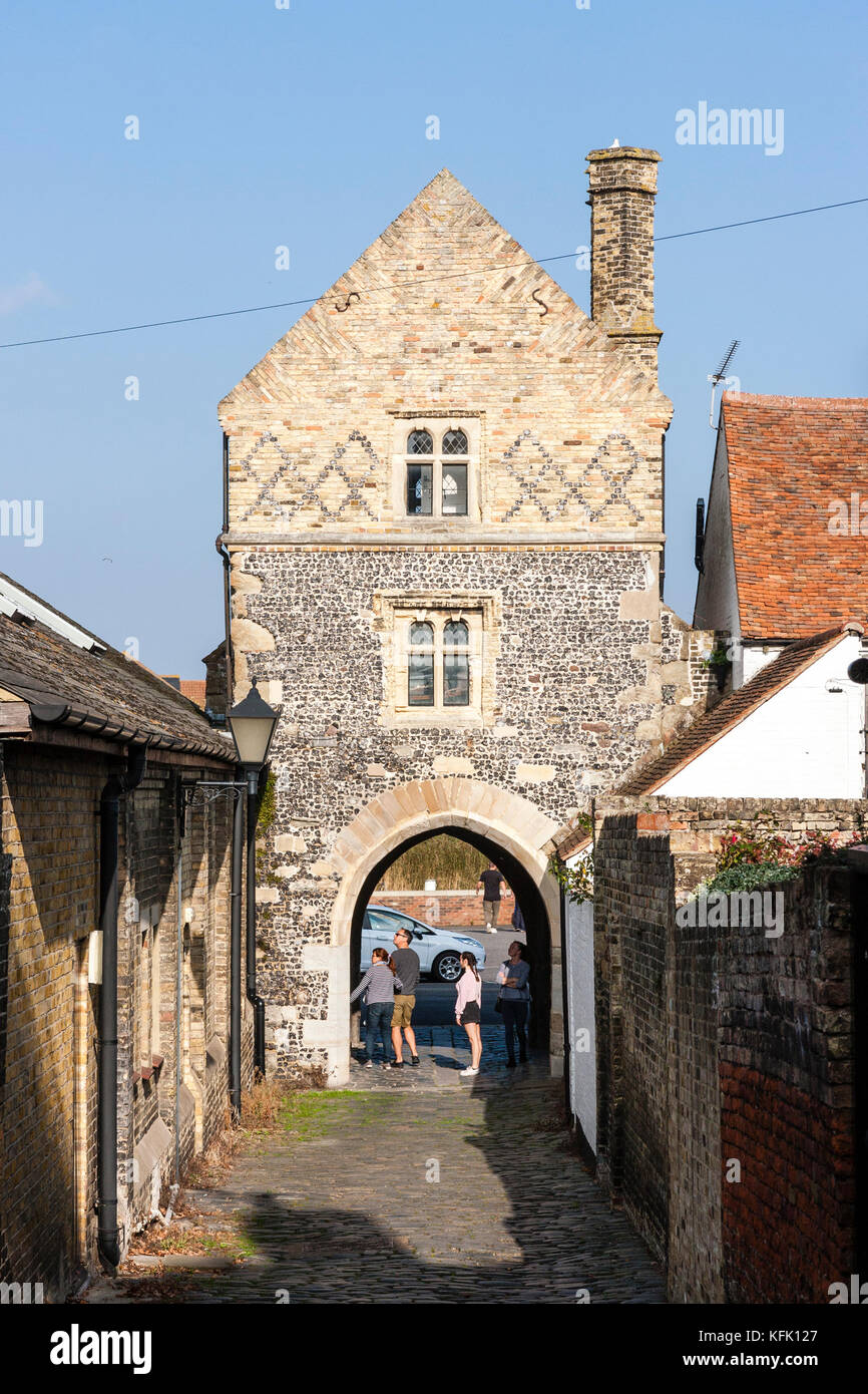 England, Kent, Sandwich. The Fisher Gate, three storey city wall ...