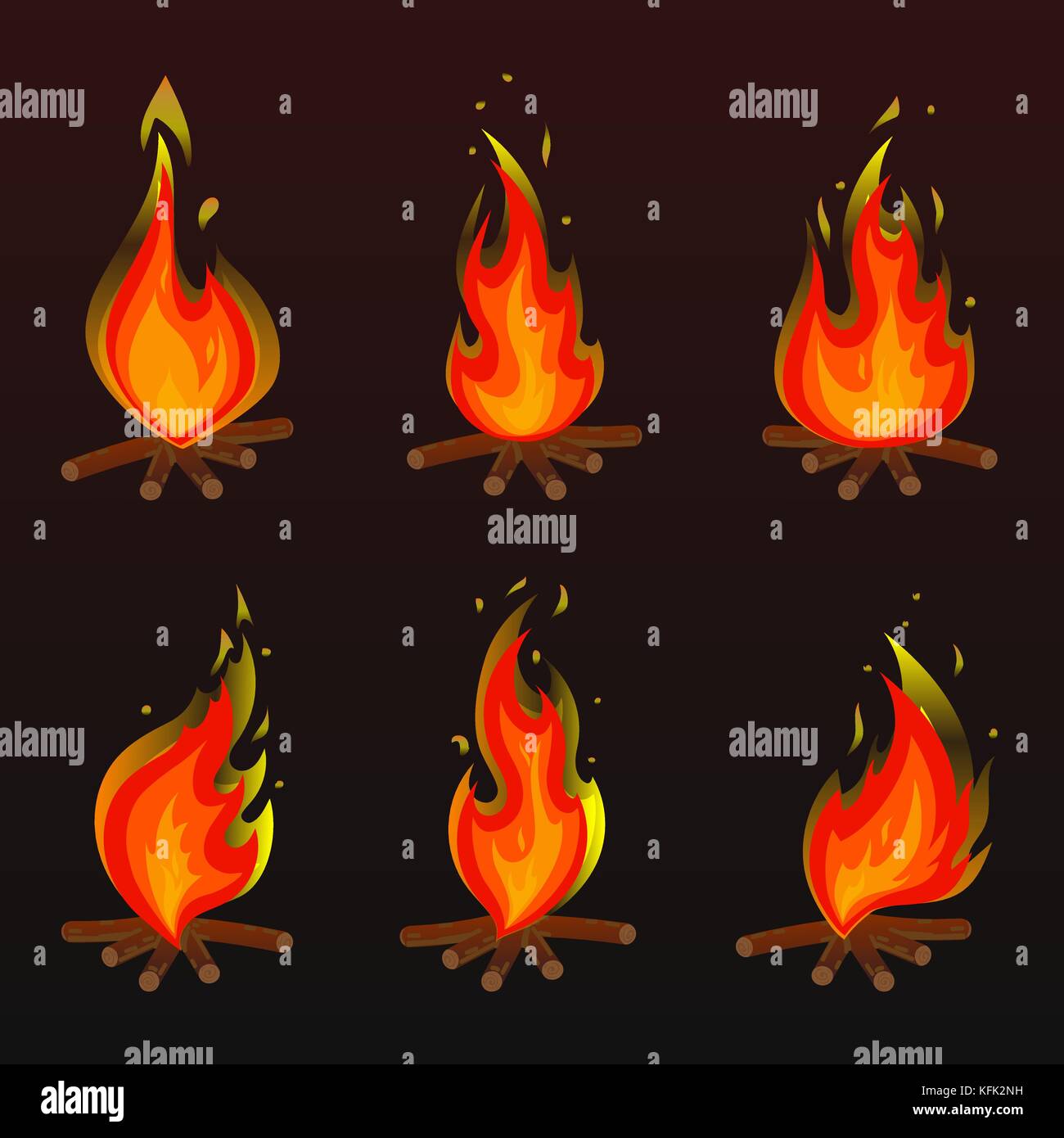Set of red bonfire icons. Flat vector illustration. Collection of red ...
