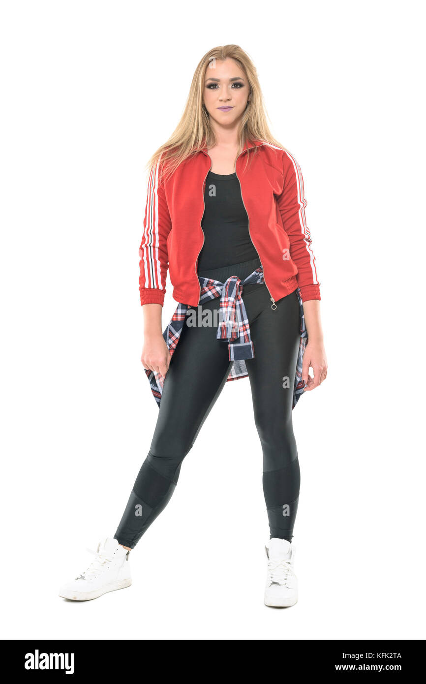 Confident attractive dance hall or jazz dance female dancer standing ...