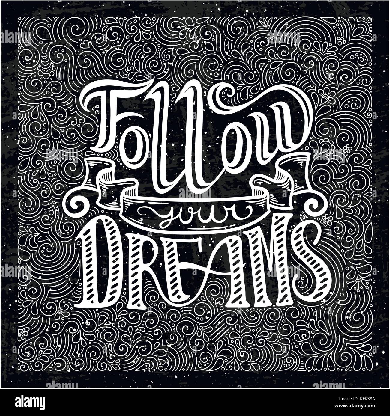 Hand drawn doodle illustration inspirational quote on a ornate pattern ...