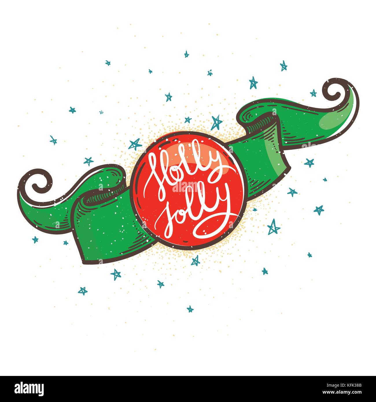 Handdrawn lettering badge with Holly Jolly text. Vector art. Perfect ...
