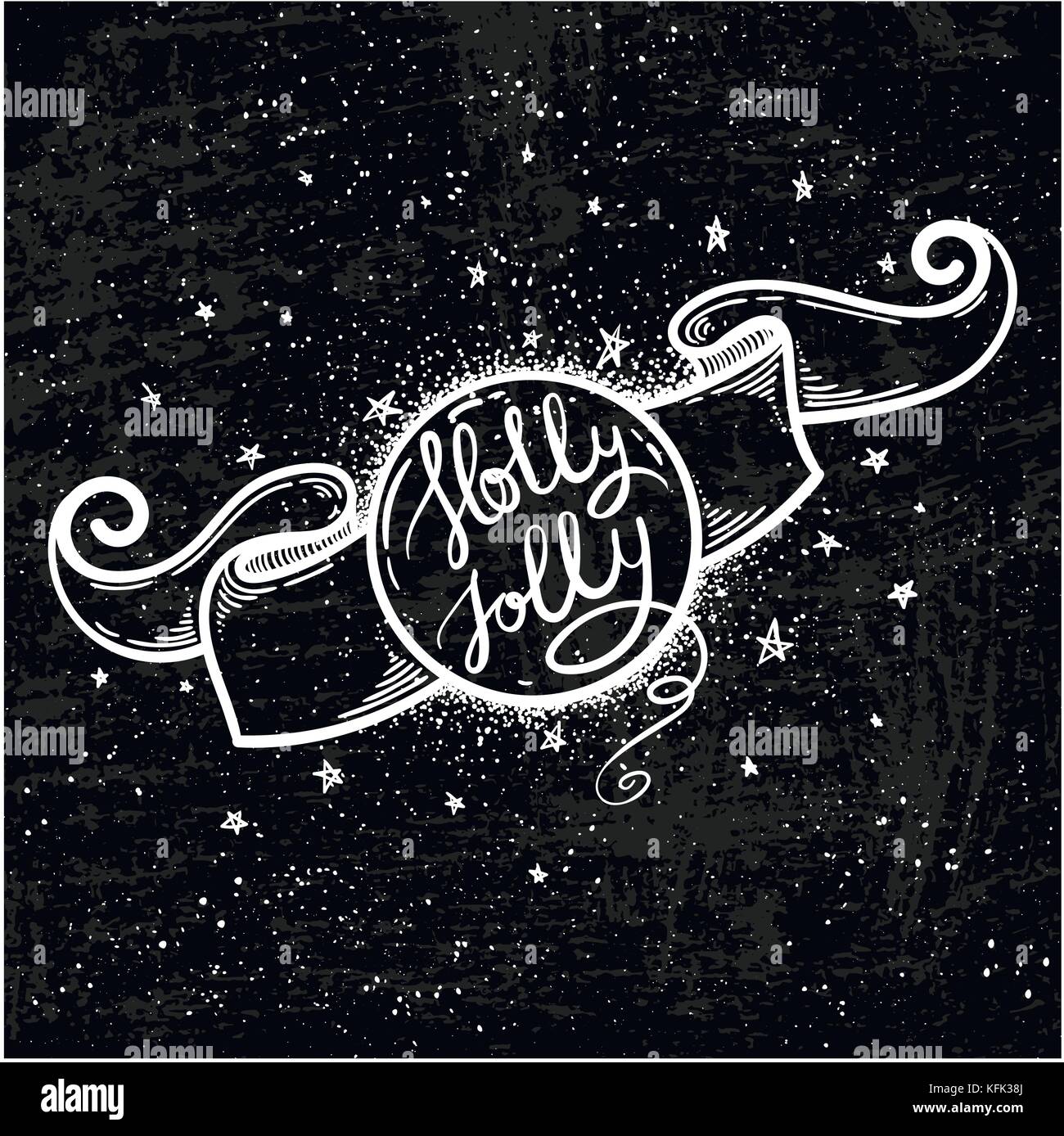 Handdrawn lettering badge with Holly Jolly text. Vector art. Perfect ...