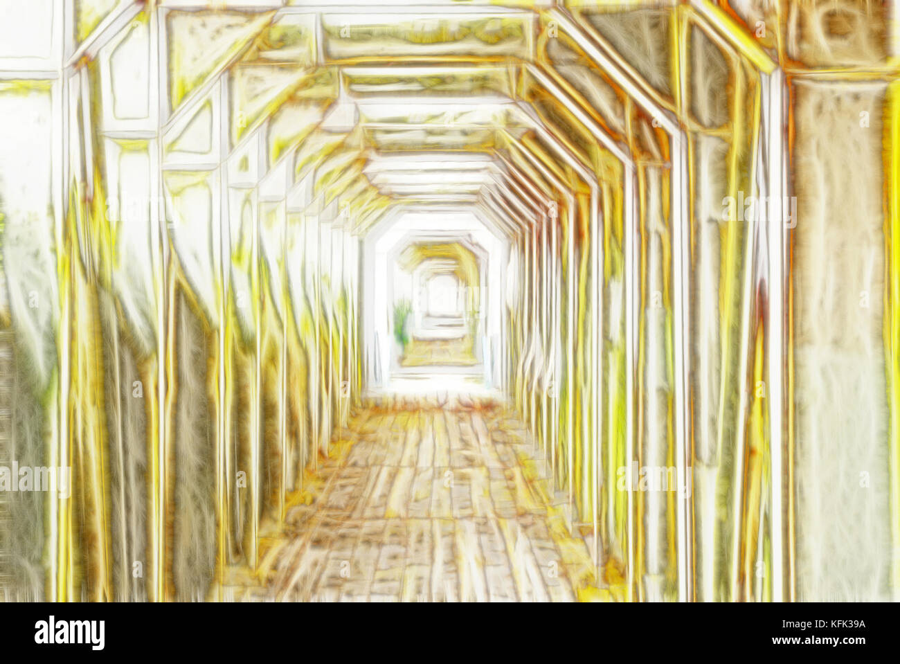 Abstract fractal light background. Shining corridor transition into ...