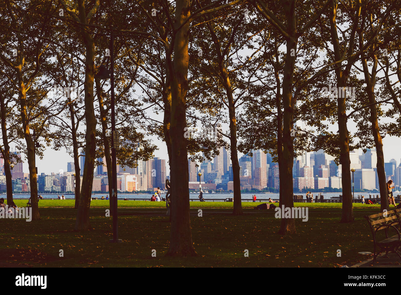 HOBOKEN, NJ - September 16th, 2017: Hoboken riverside waterfront gardens in a late summer ...