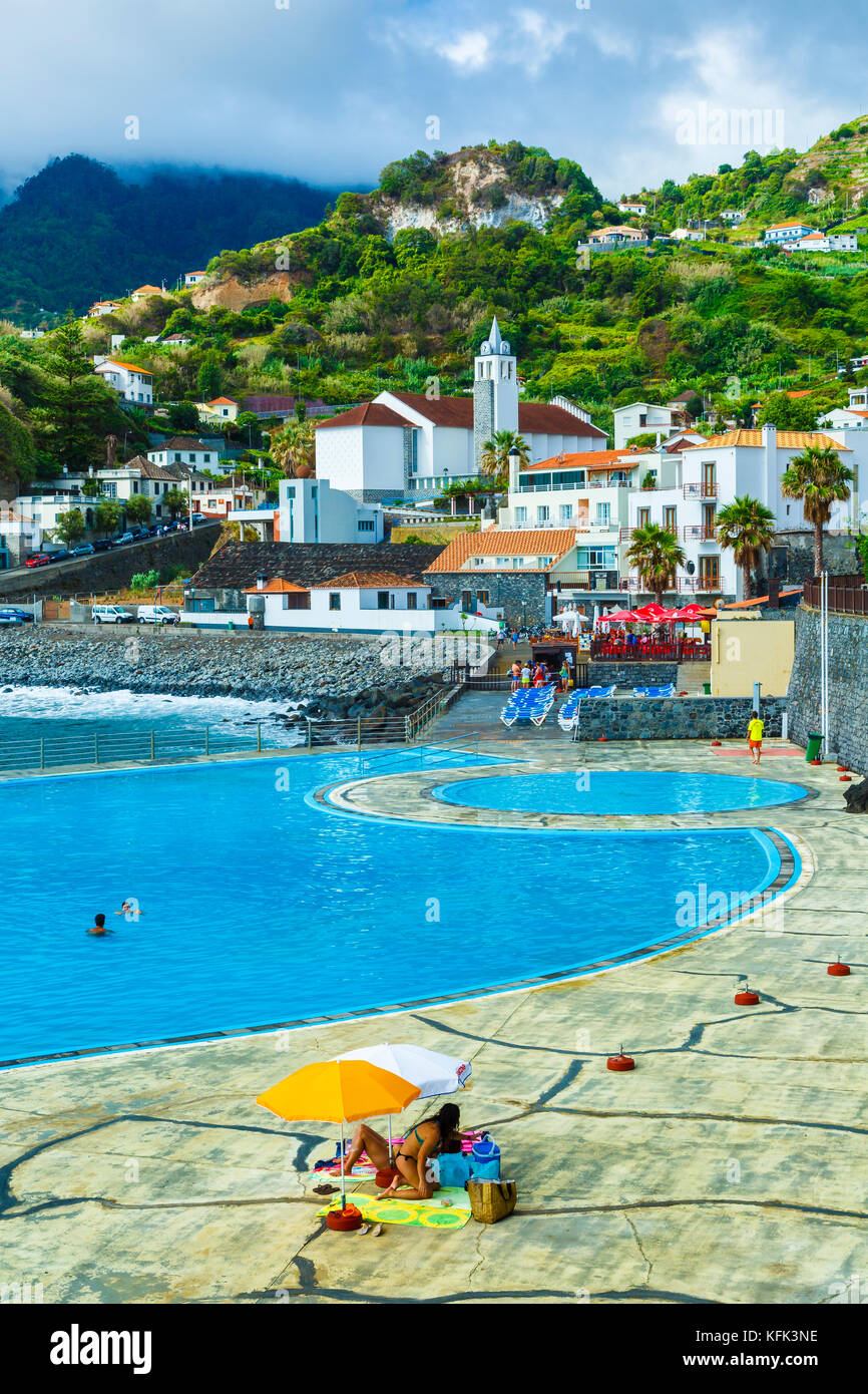 Village and swimming pool Stock Photo - Alamy