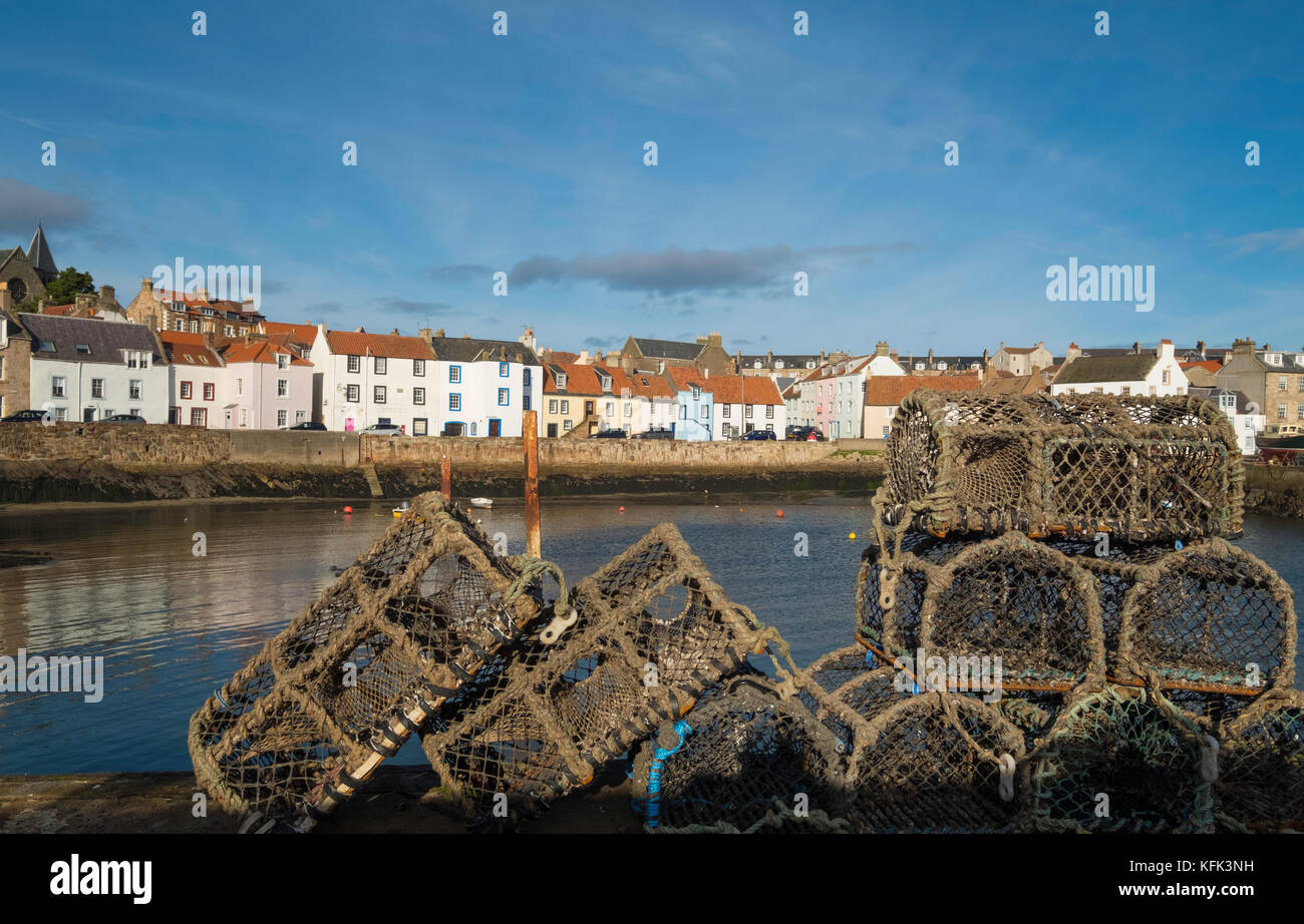 View of historic fishing harbour at St Monans on East Neuk of Fife in ...