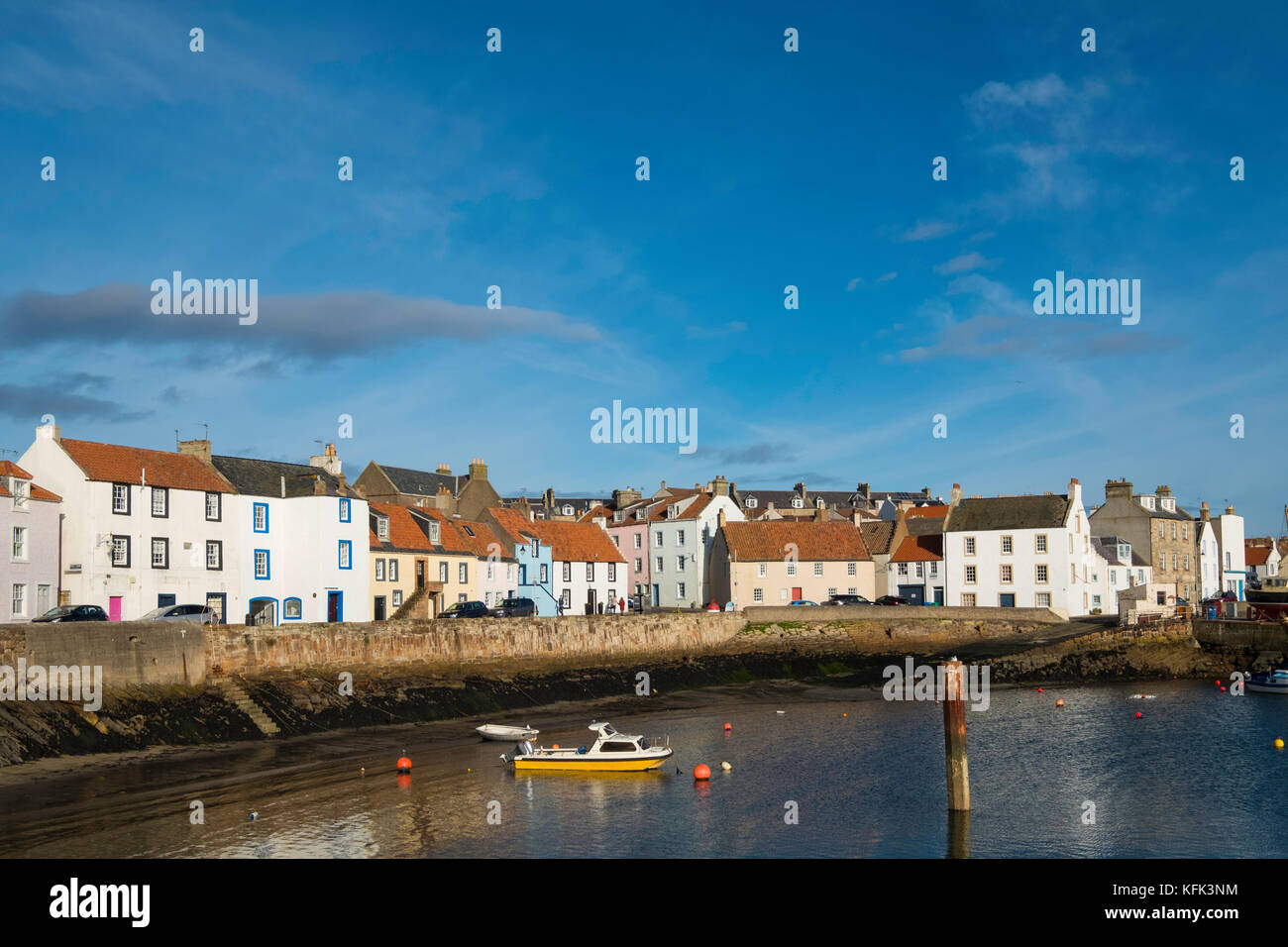 View of historic fishing harbour at St Monans on East Neuk of Fife in ...