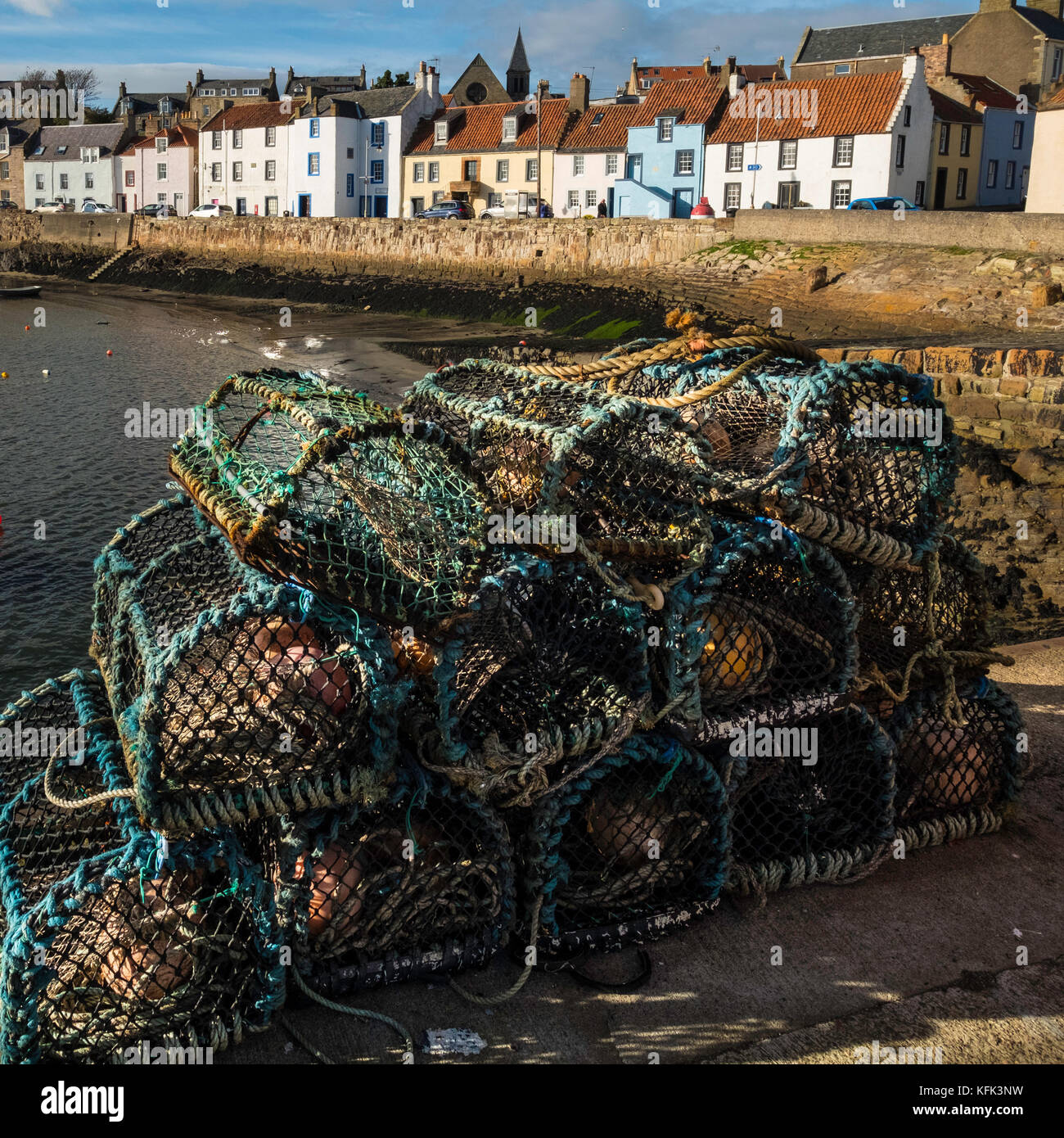 View of historic fishing harbour at St Monans on East Neuk of Fife in ...
