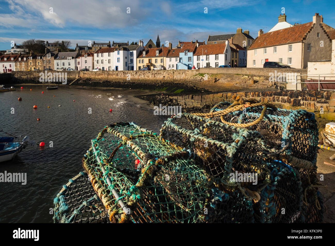 View of historic fishing harbour at St Monans on East Neuk of Fife in ...