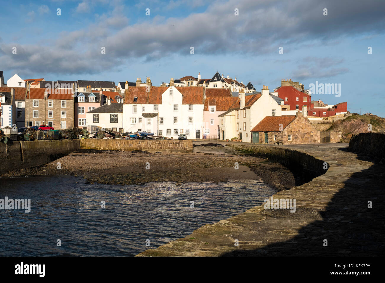 View of historic fishing harbour at Pittenweem on East Neuk of Fife in ...