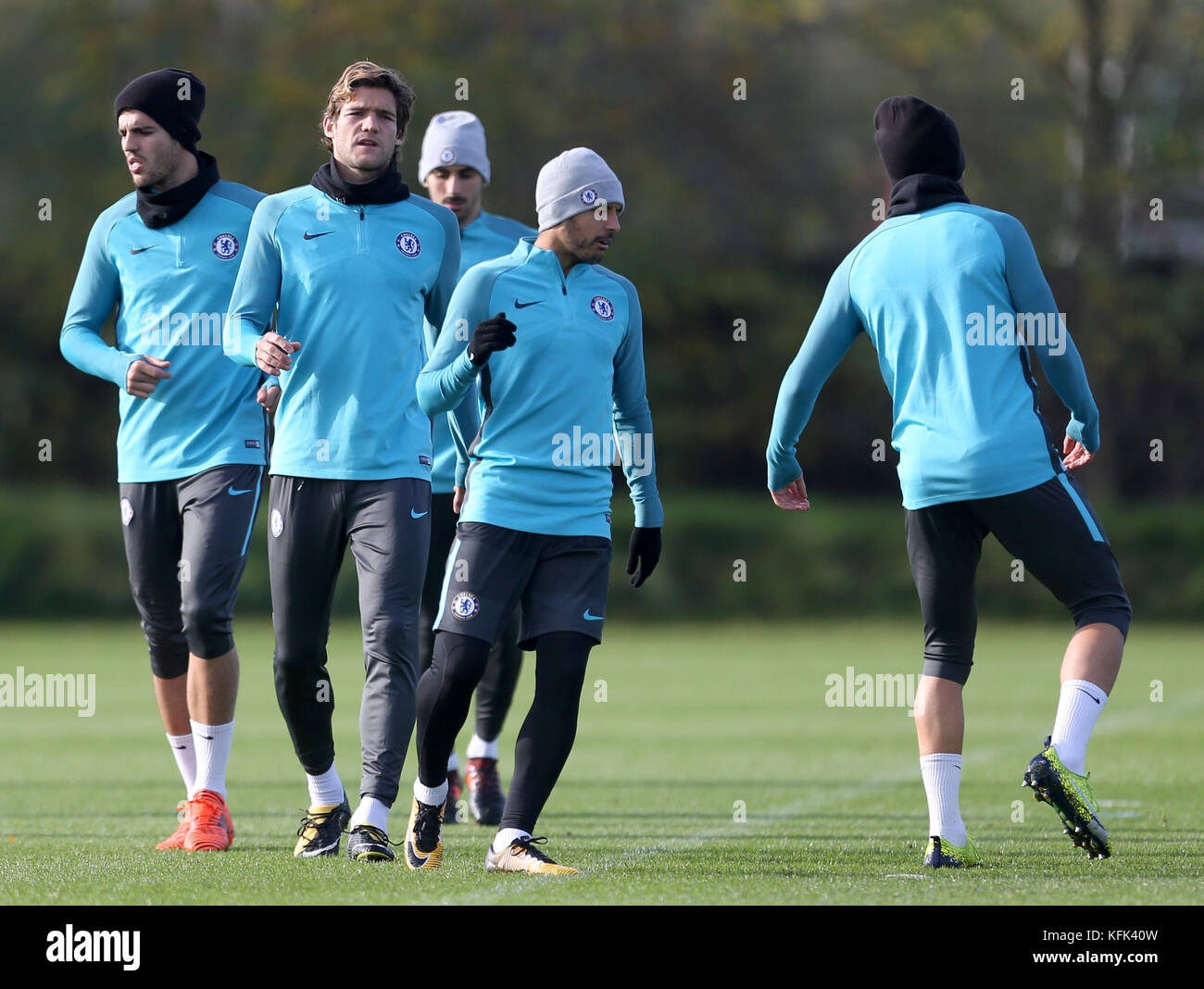 Chelsea's Marcos Alonso (second left) during the training session at ...