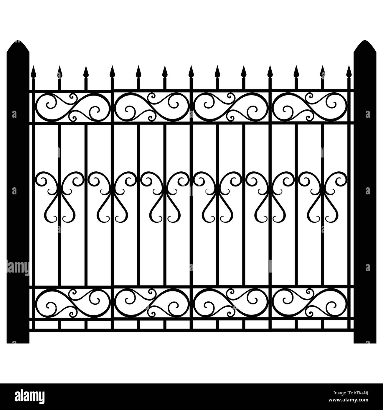 Vector illustration wrought iron modular railing and fence. Vintage ...