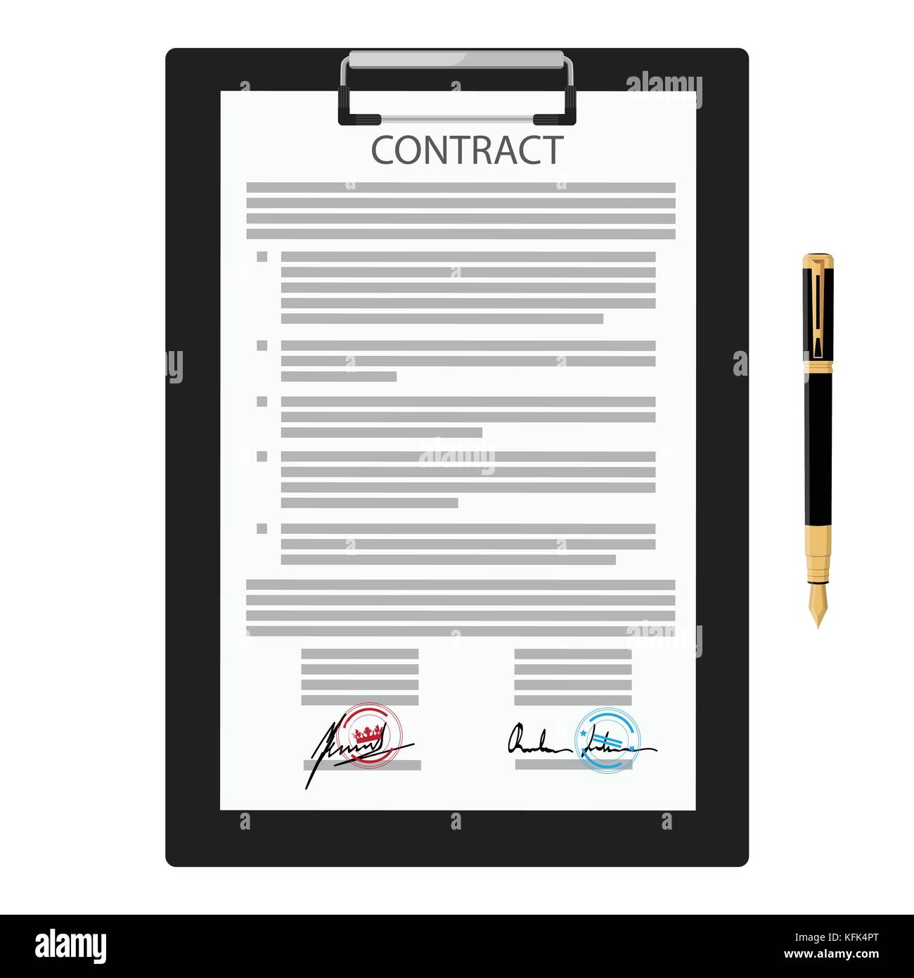 Vector illustration of signed business contract, agreement icon with ...