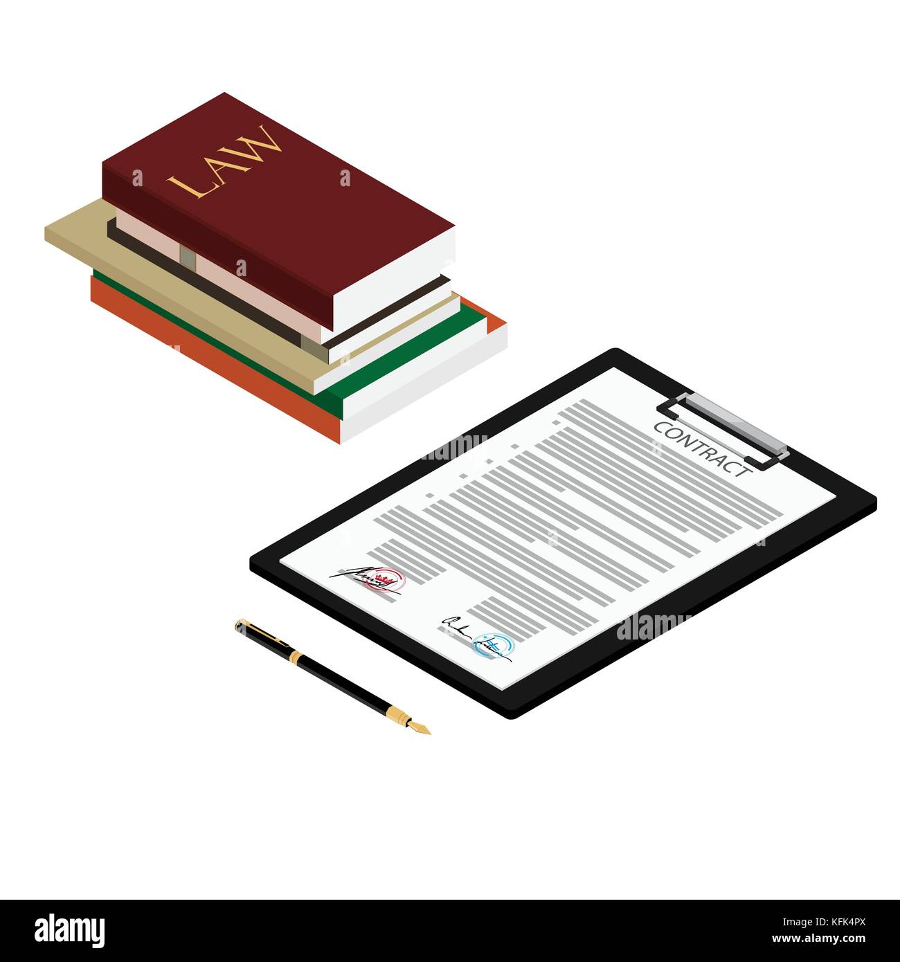 Vector illustration isometric perspective law books and contract with ...
