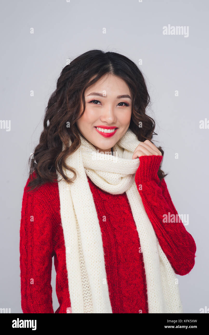 Charming asian young woman in winter clothing Stock Photo - Alamy