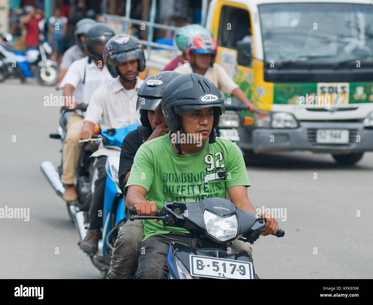 Traffic on a busy street in Dili, Timor-Leste (East Timor Stock Photo ...