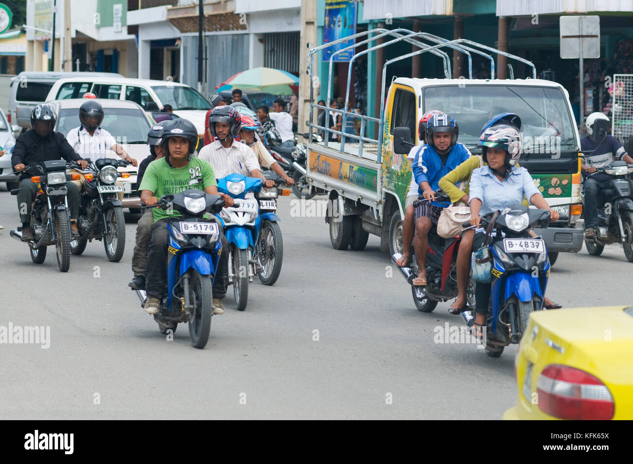 Traffic on a busy street in Dili, Timor-Leste (East Timor Stock Photo ...