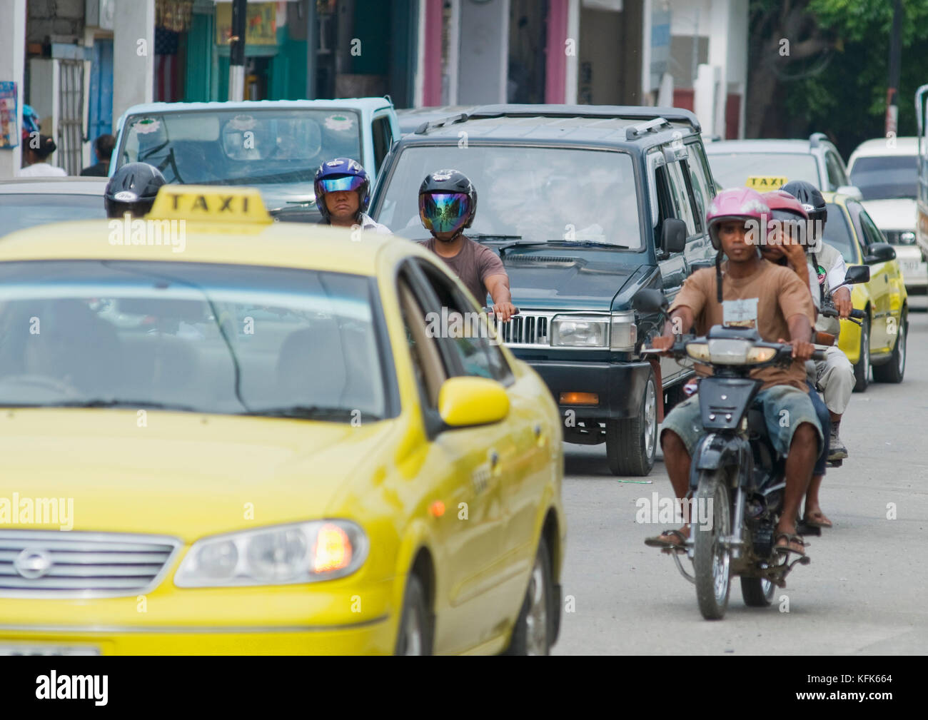 Traffic on a busy street in Dili, Timor-Leste (East Timor Stock Photo ...