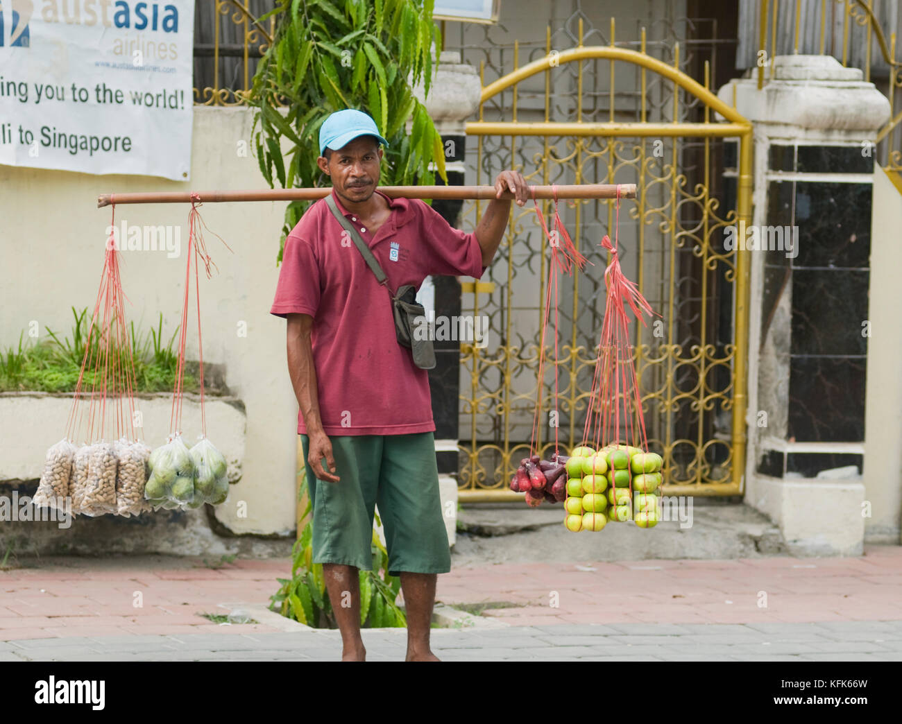Street vendor offers fruit for sale in Dili, Timor-Leste (East Timor ...
