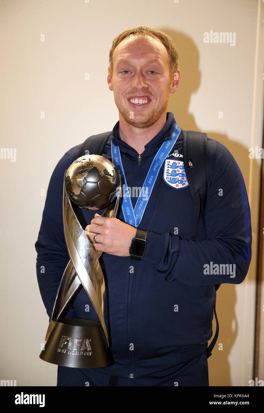 England manager Steve Cooper poses with the trophy as the Under-17 ...
