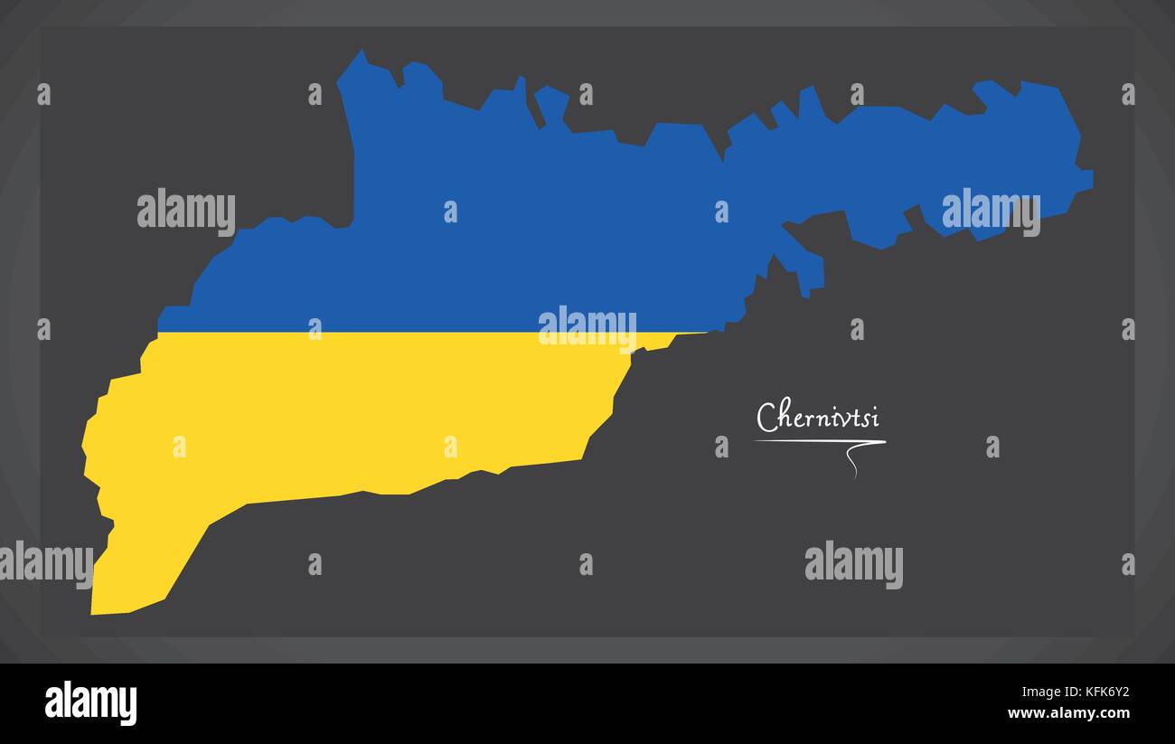 Chernivtsi map of Ukraine with Ukrainian national flag illustration ...