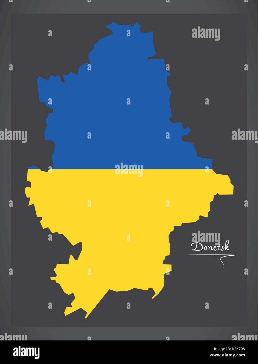 Donetsk map of Ukraine with Ukrainian national flag illustration Stock ...
