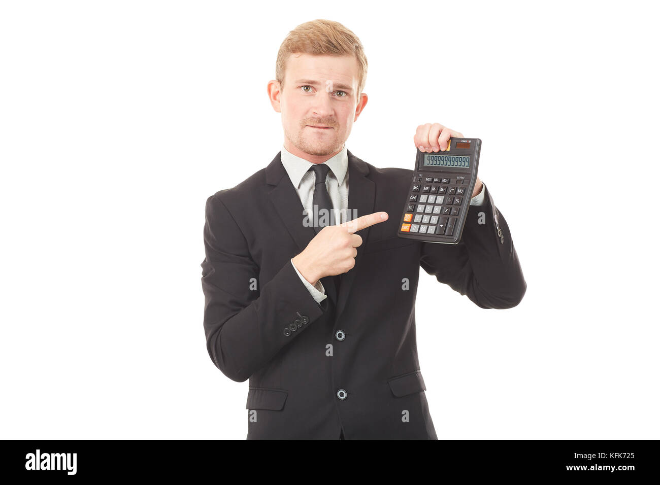Businessman with calculator Stock Photo - Alamy