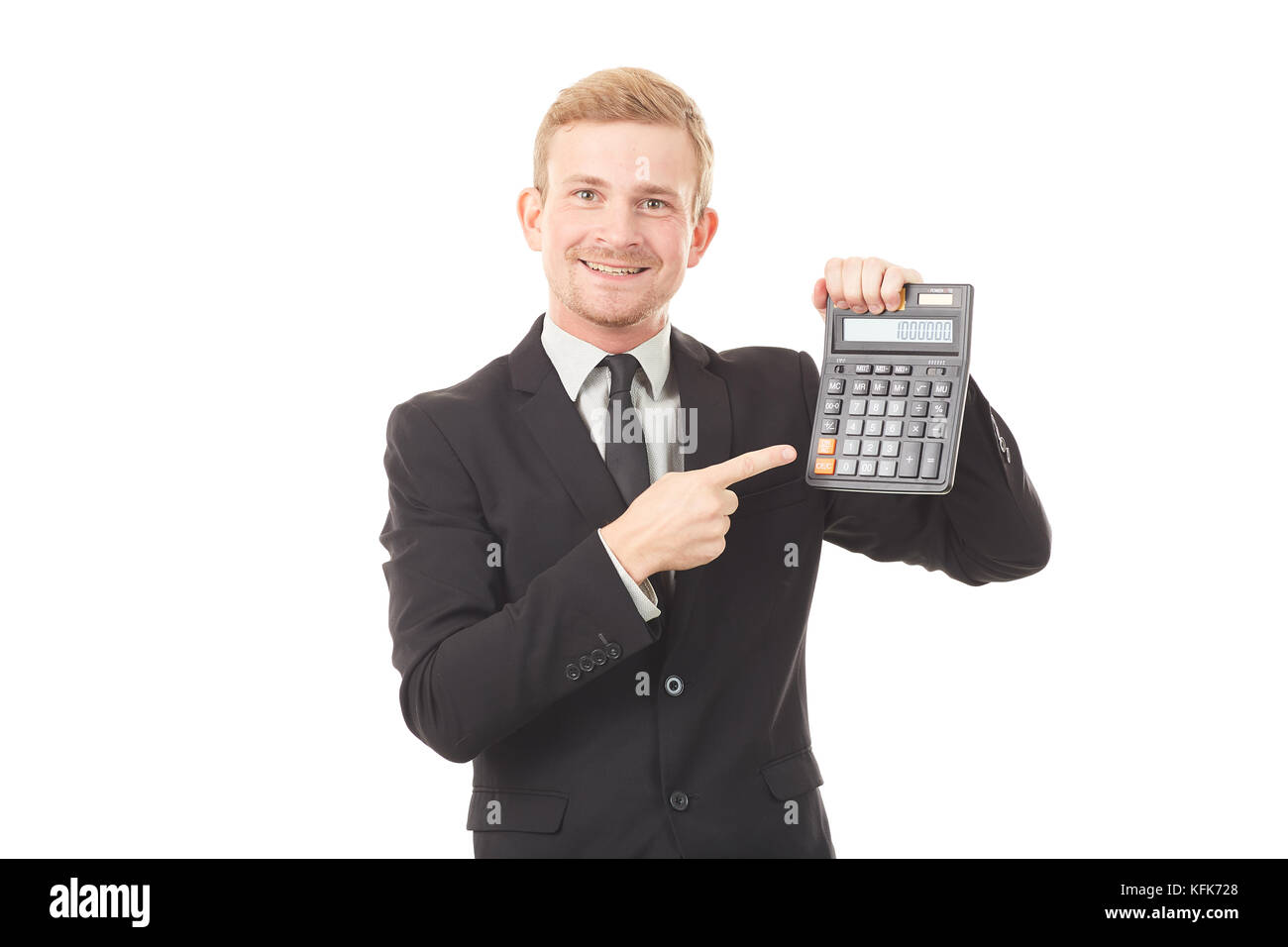 Businessman with calculator Stock Photo - Alamy