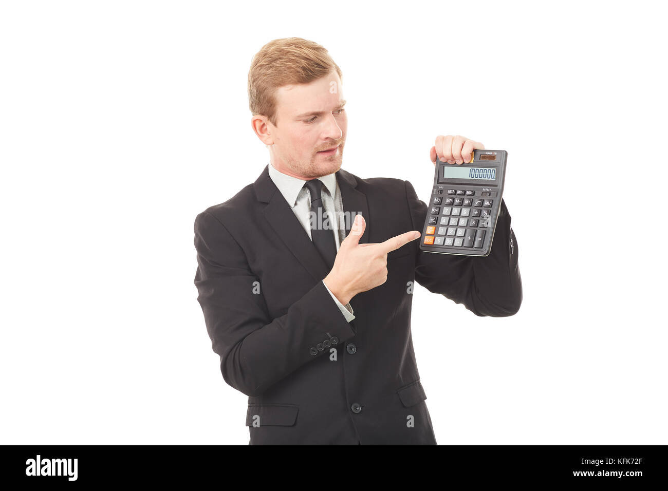 Businessman with calculator Stock Photo - Alamy