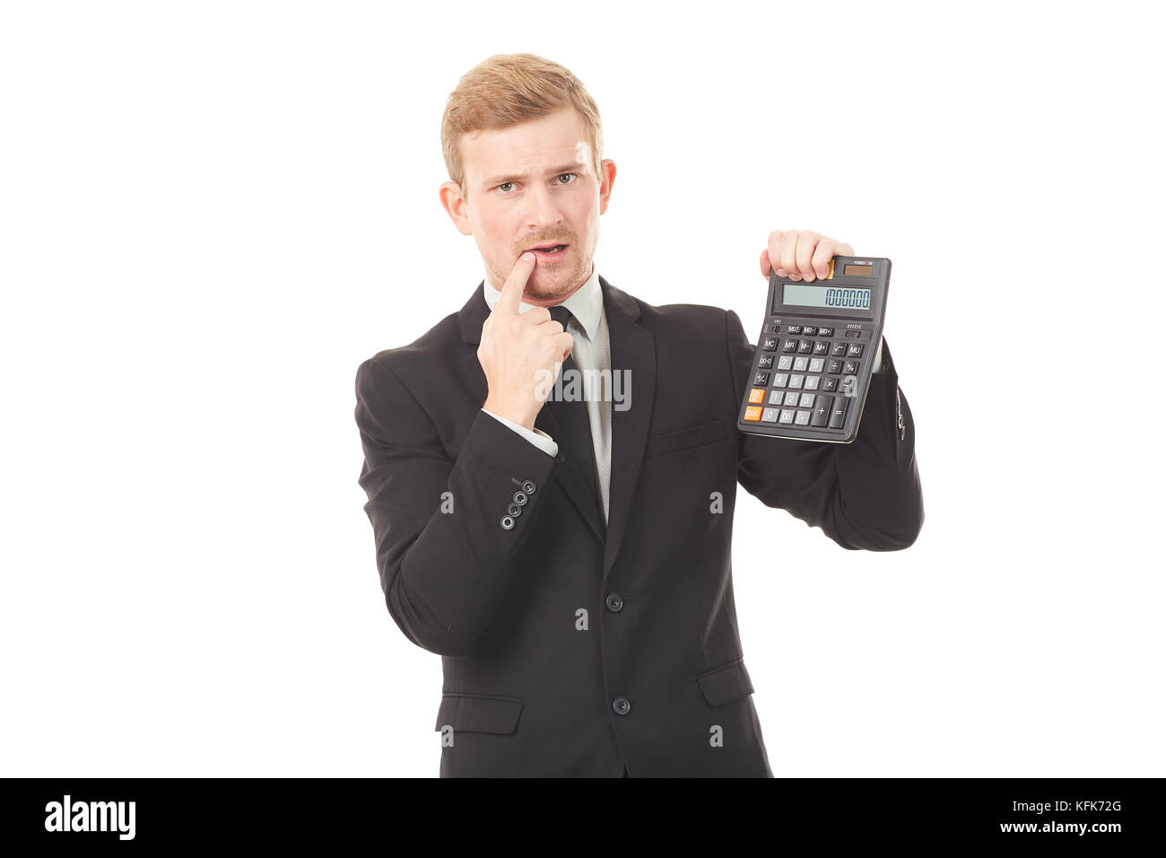 Businessman with calculator Stock Photo - Alamy