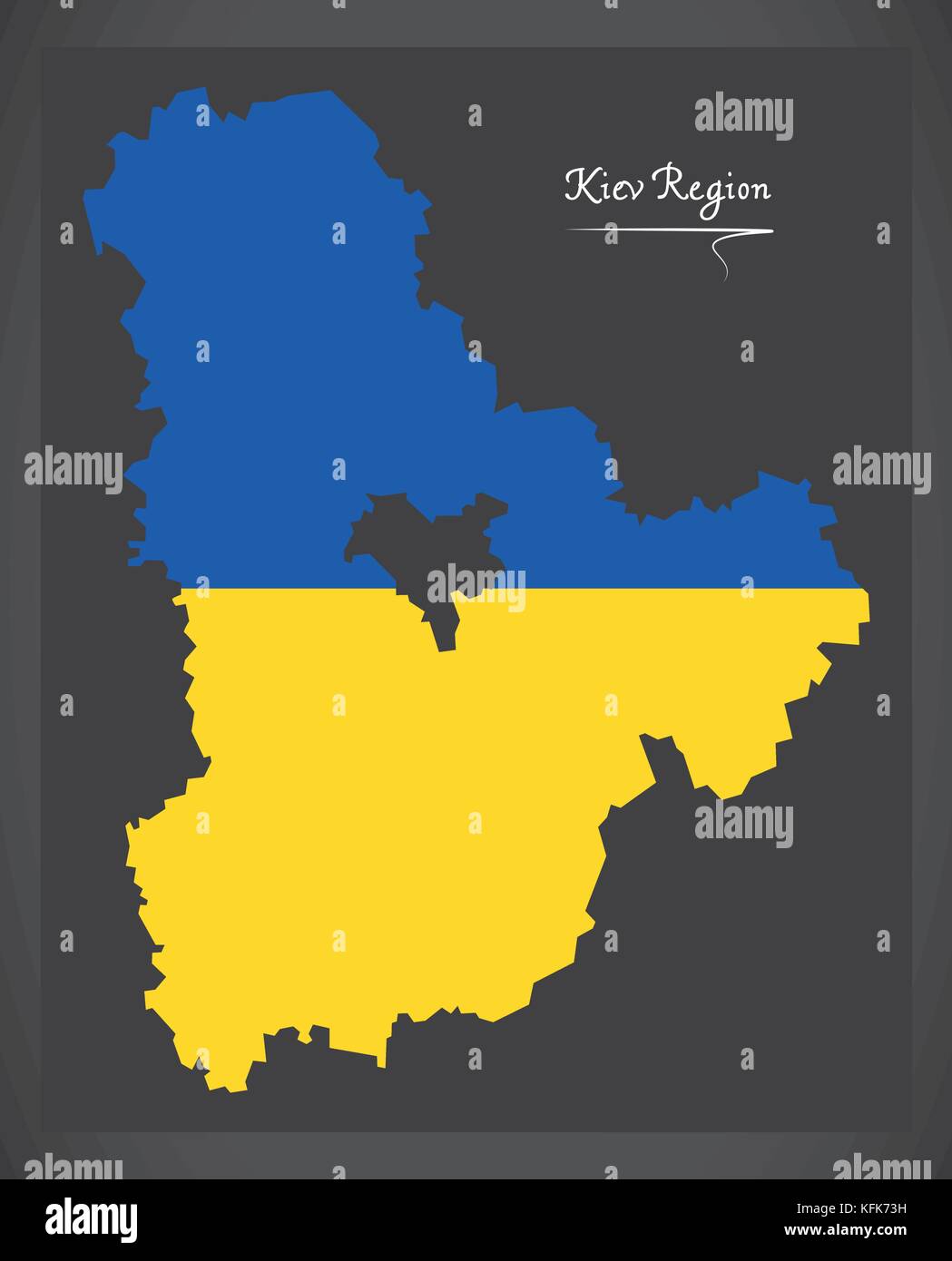 Kiev Region map of Ukraine with Ukrainian national flag illustration ...