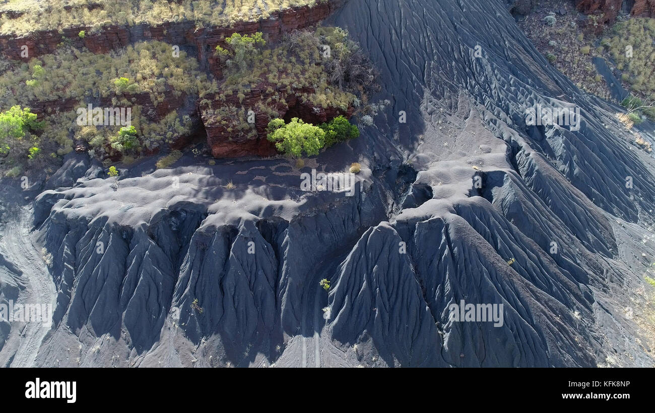 Asbestos tailings dump seen from the air, Wittenoom, Pilbara, Western ...