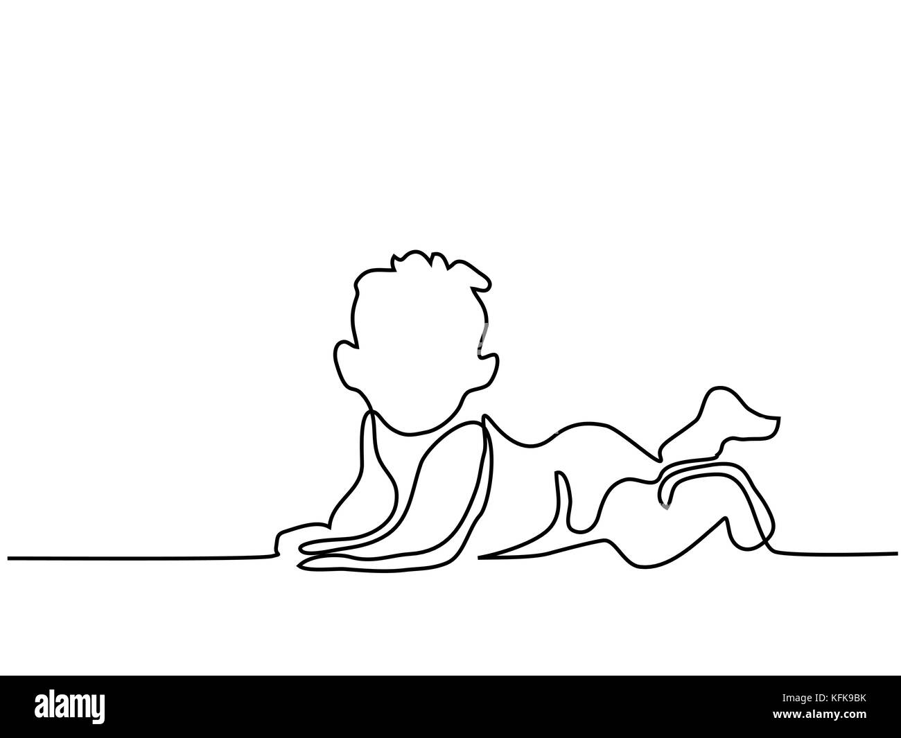 Continuous line drawing. Cute baby is lying on the white background ...