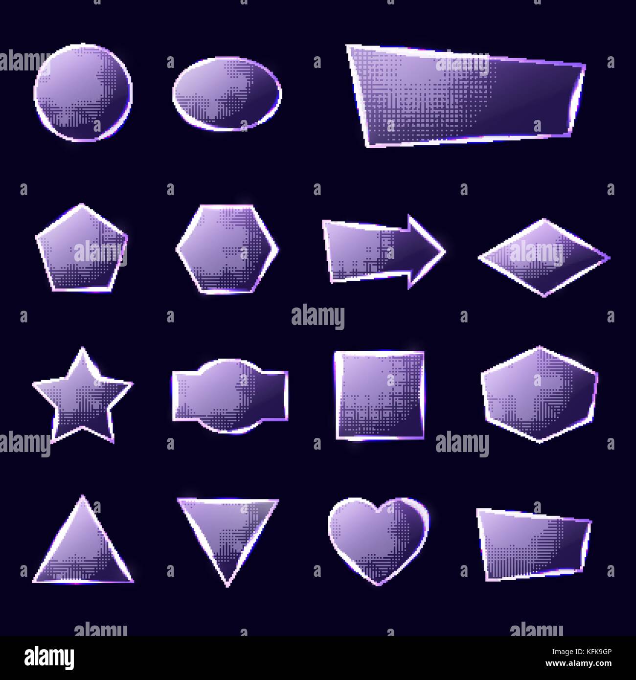 Violet glass plates set. Triangle square rectangle hexagon, pentagon ...