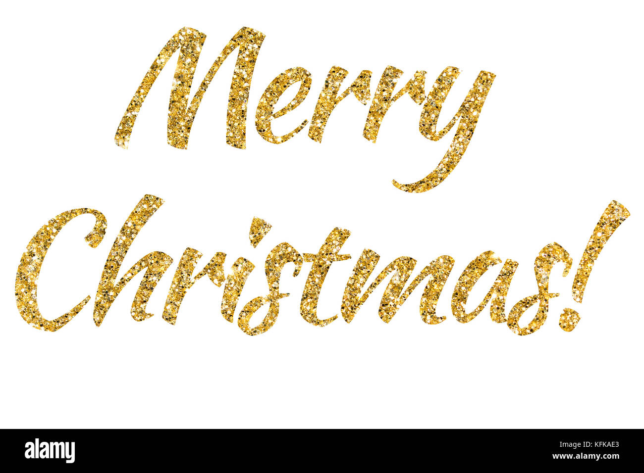 Merry Christmas text from glitter powder. Shining golden text. Bright ...