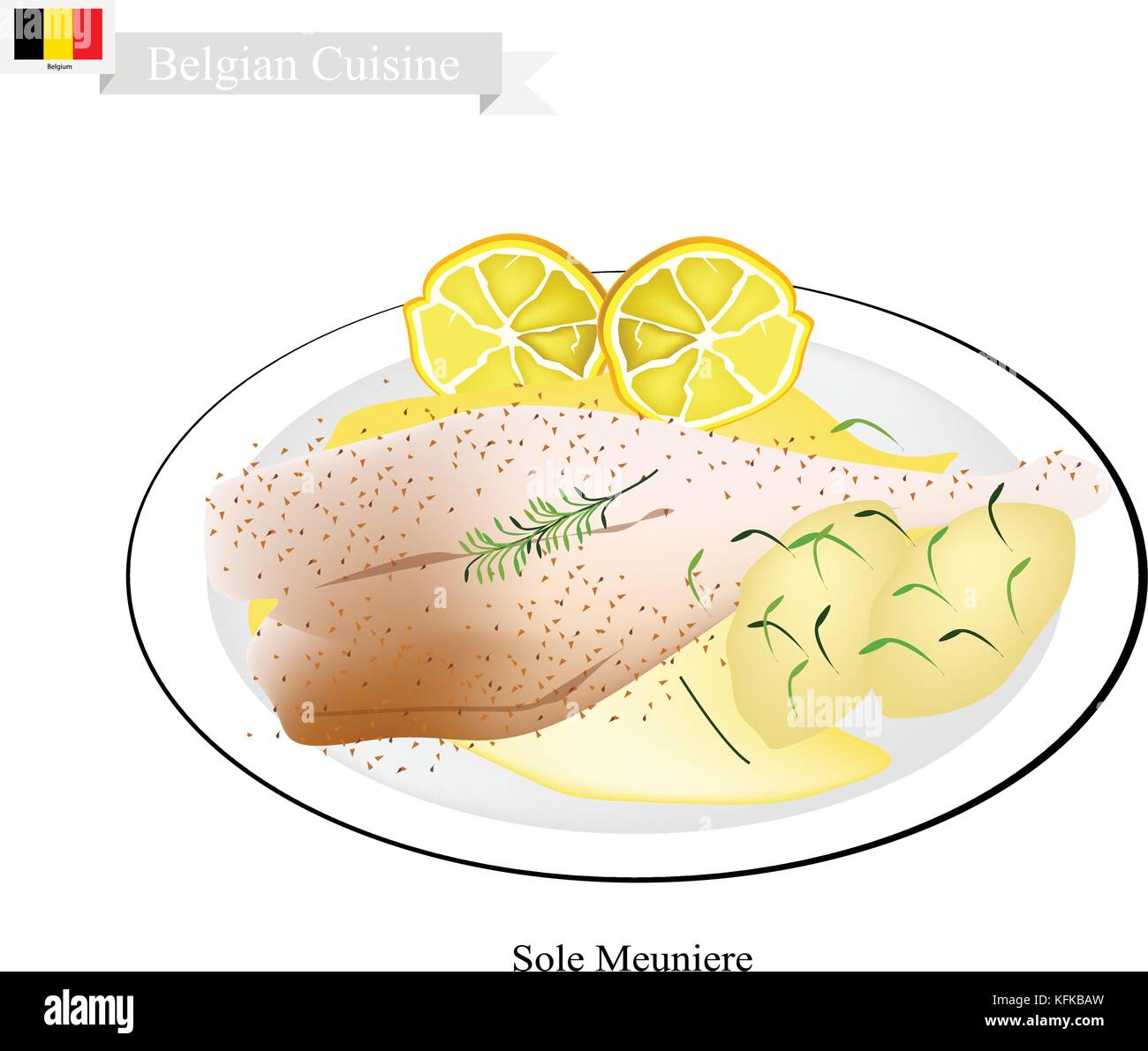 Belgian Cuisine, Illustration of Sole Meuniere or Traditional Sole Fish ...