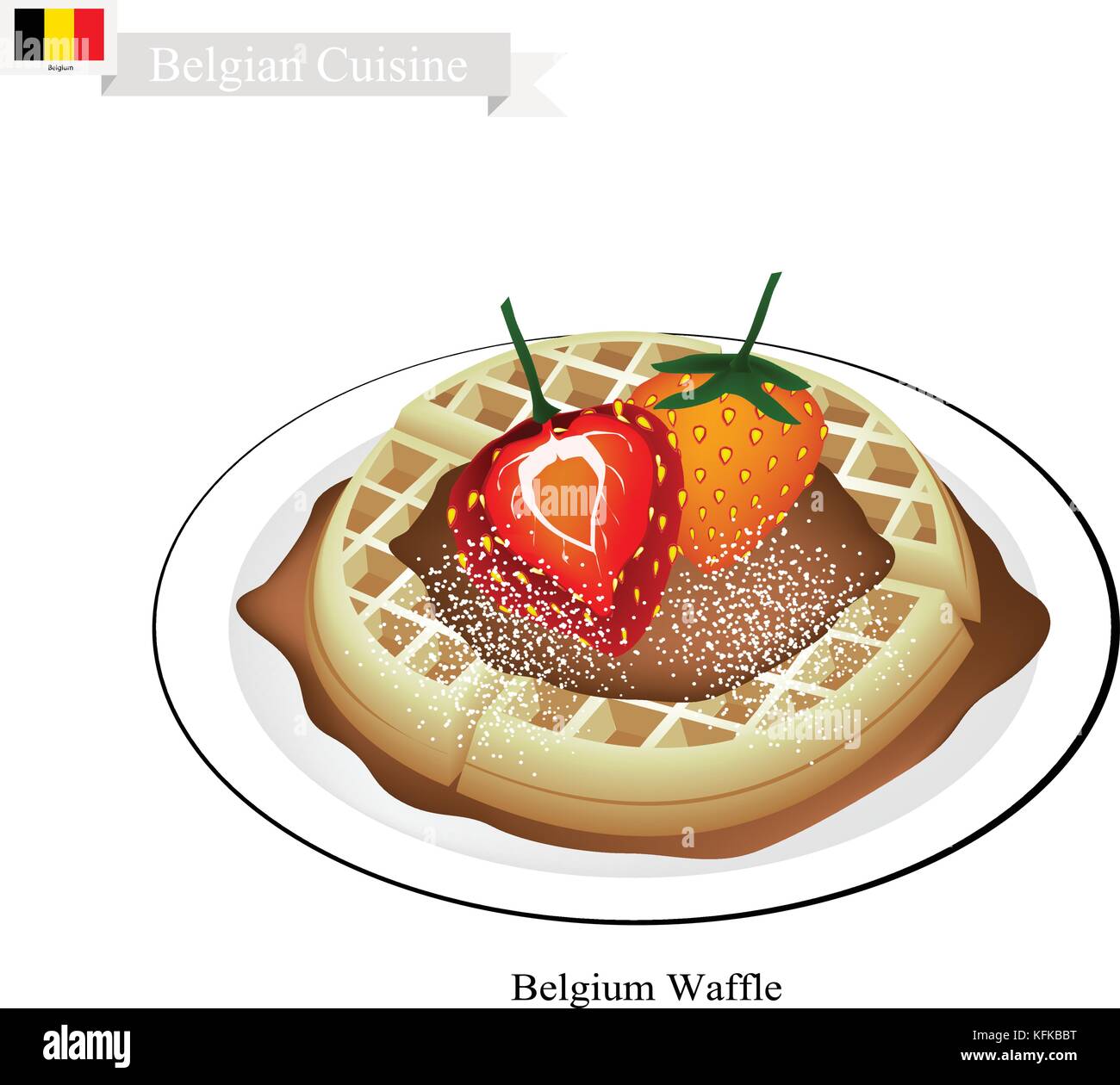 Belgian Cuisine, Belgium Waffle or Traditional Round Waffle Topped with ...
