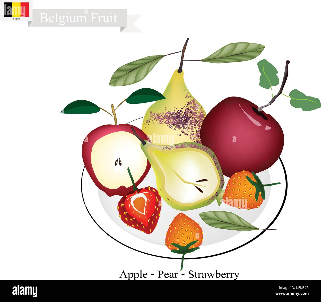 Belgian Fruit, Illustration of Fresh Strawberry Pear and Apple. The ...