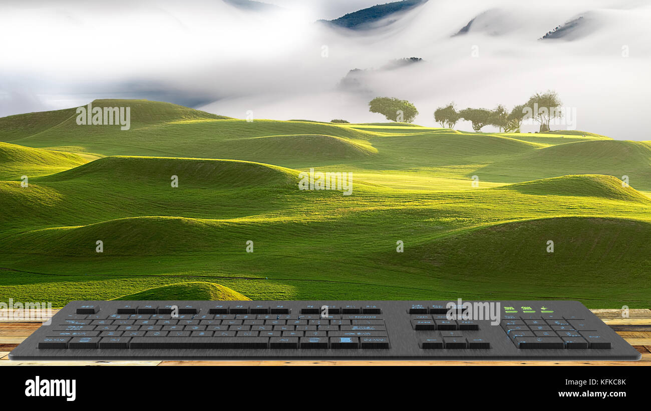 The normal keyboard in front of the scence isolated with white Stock ...