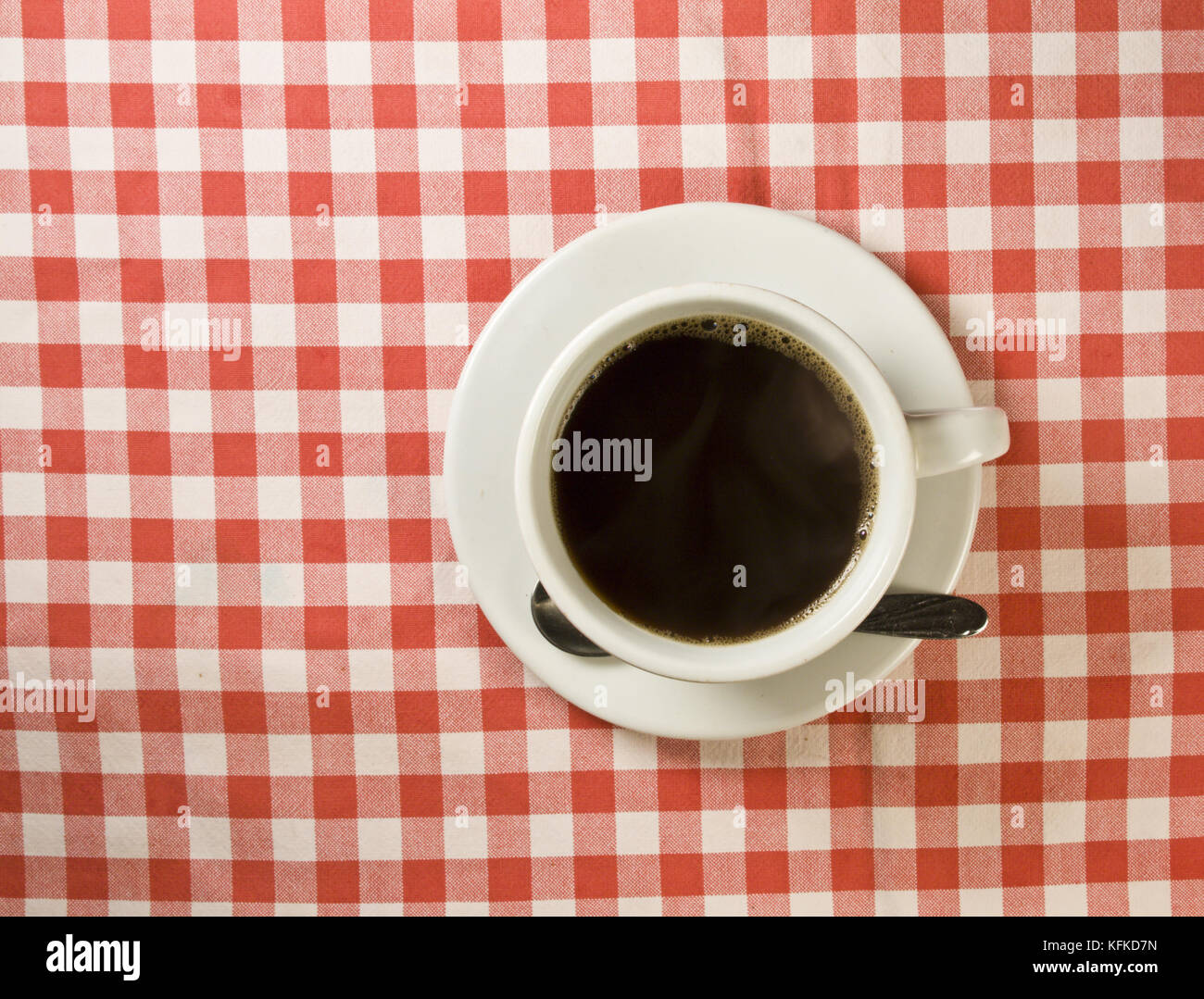 Fresh coffee on a red-white fabric cloth Stock Photo - Alamy