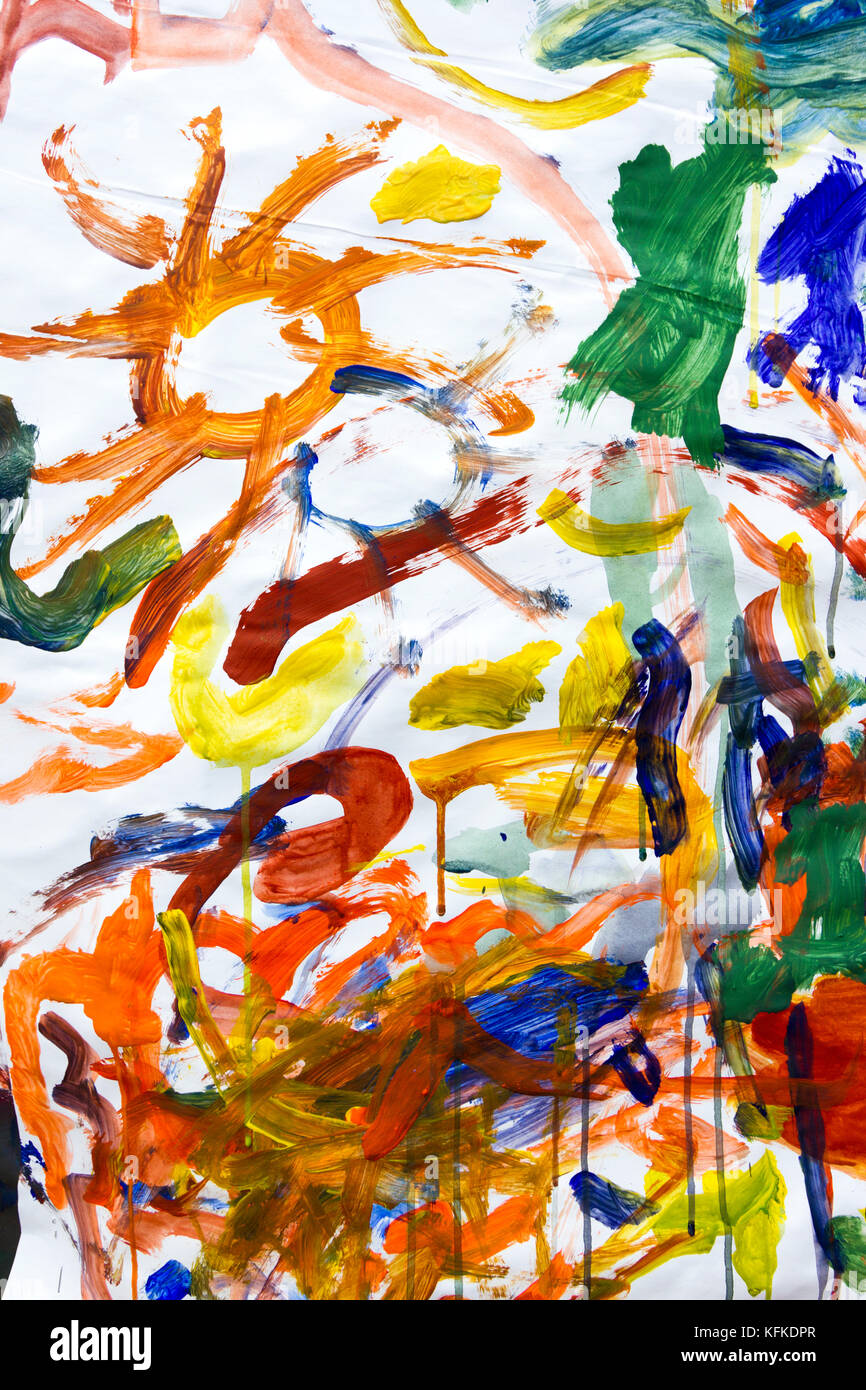 Colorful children drawings on white paper sheet Stock Photo - Alamy