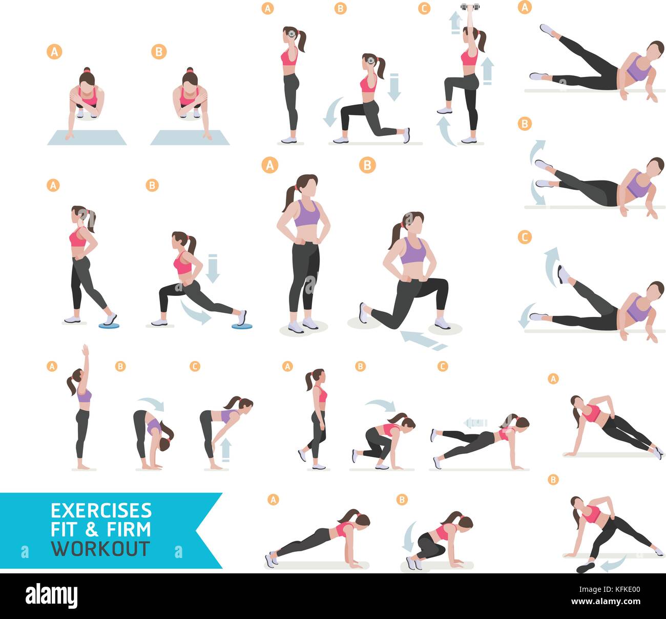 Woman workout fitness, aerobic and exercises. Vector Illustration Stock ...
