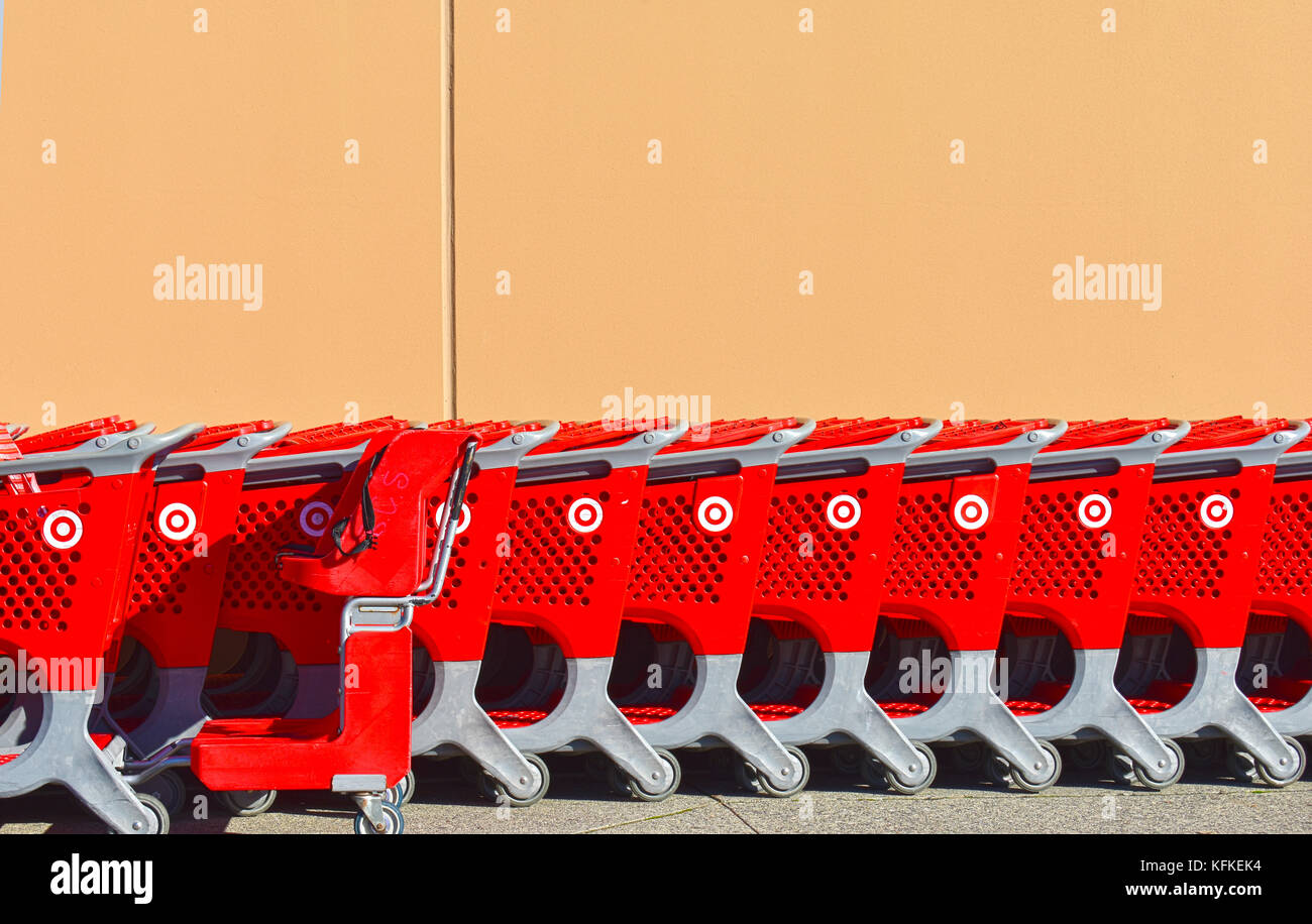 Target shopping carts lined up outside the store Stock Photo - Alamy