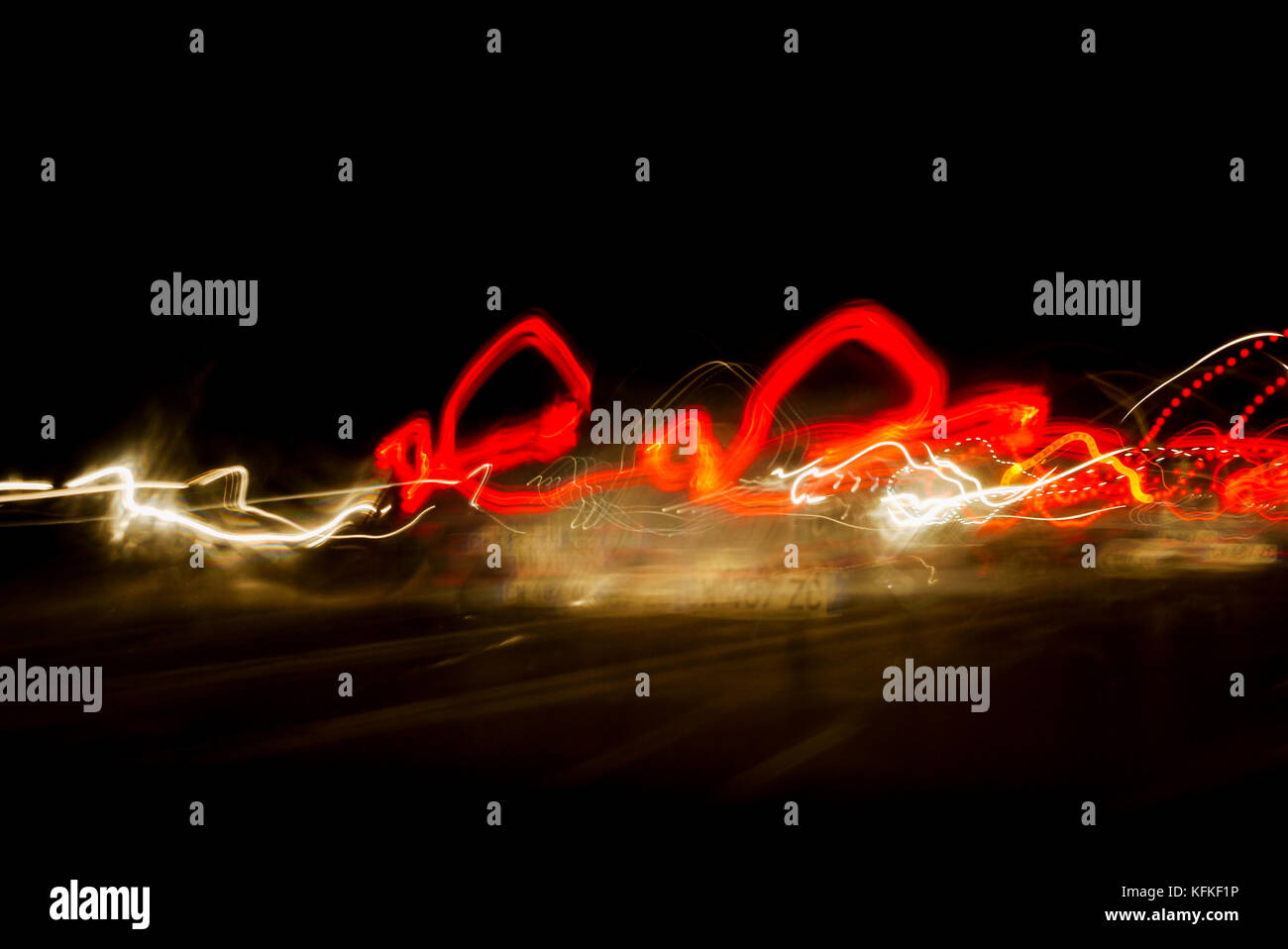 Highway lights seen through the windshield of a moving car, A6 Highway ...