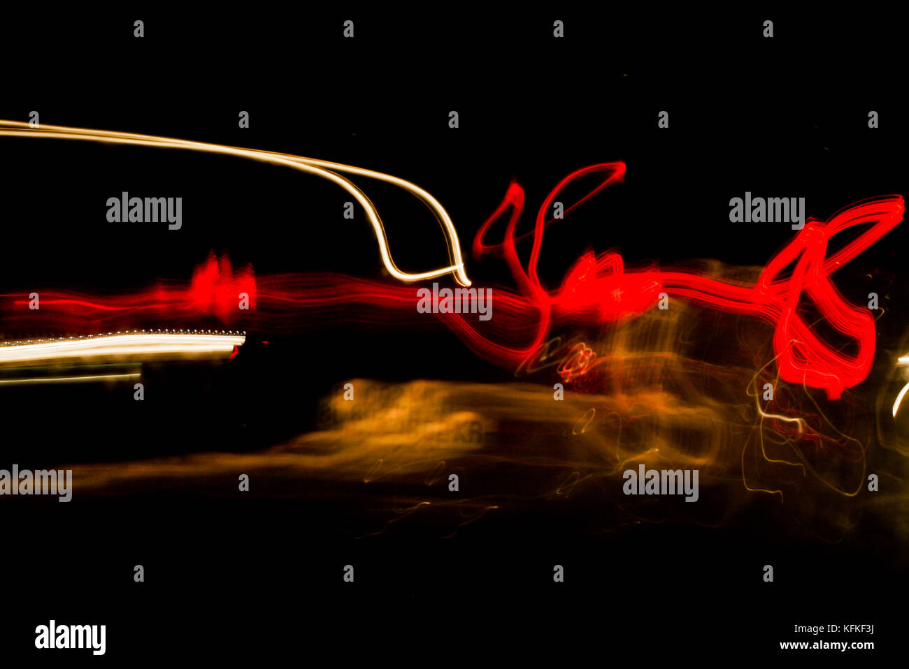 Highway lights seen through the windshield of a moving car, A6 Highway ...
