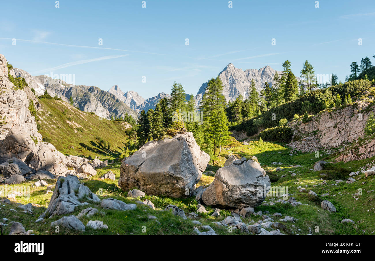 View of the Watzmann, hiking trail to the Königssee and the Wassereralm ...