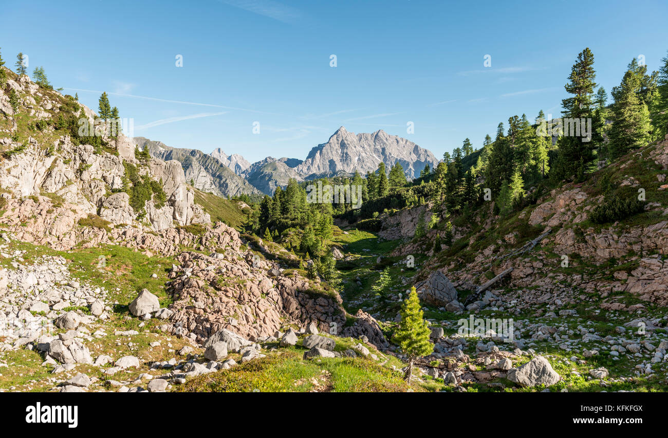 View of the Watzmann, hiking trail to the Königssee and the Wassereralm ...